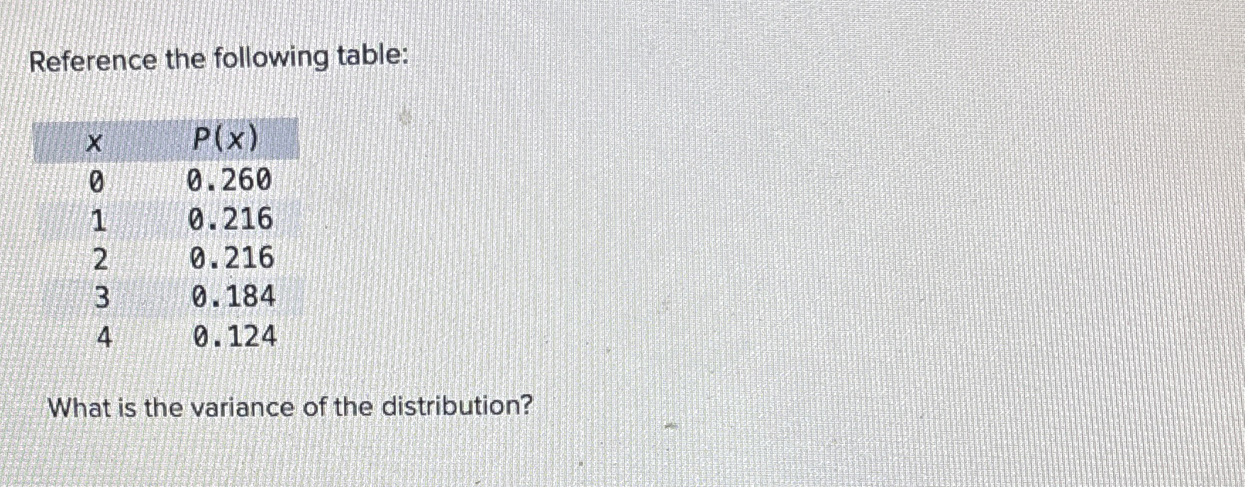 Solved Reference the following table:What is the variance of | Chegg.com