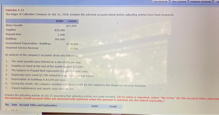Solved CALCULATOR FULL SCREEN PRINTER VERSION Exercise 3-13 | Chegg.com