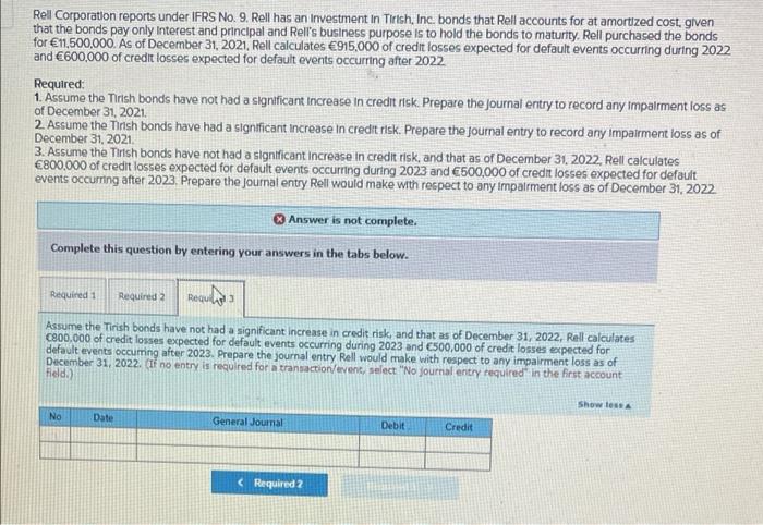 Solved Rell Corporation reports under IFRS No. 9. Rell has | Chegg.com