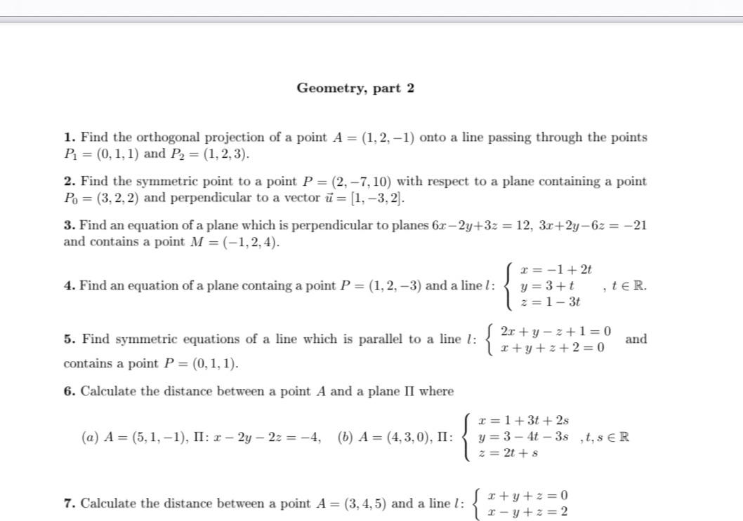 Solved Geometry, part 2Find the orthogonal projection of a | Chegg.com