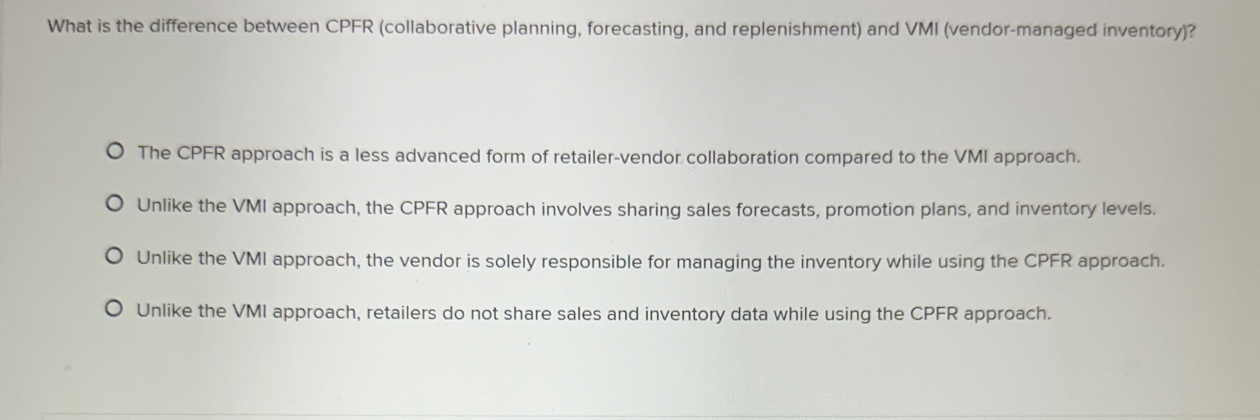 Solved What is the difference between CPFR (collaborative | Chegg.com