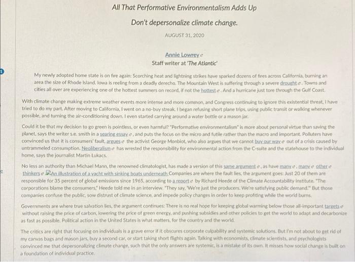 Solved The 'ethics of climate change' is a hugely important | Chegg.com