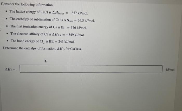 Solved Consider The Following Information The Lattice