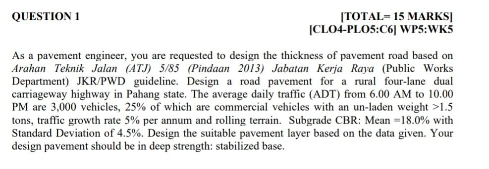 QUESTION 1 [TOTAL= 15 MARKS] [CLO4-PLO5:C6] WP5:WK5 | Chegg.com