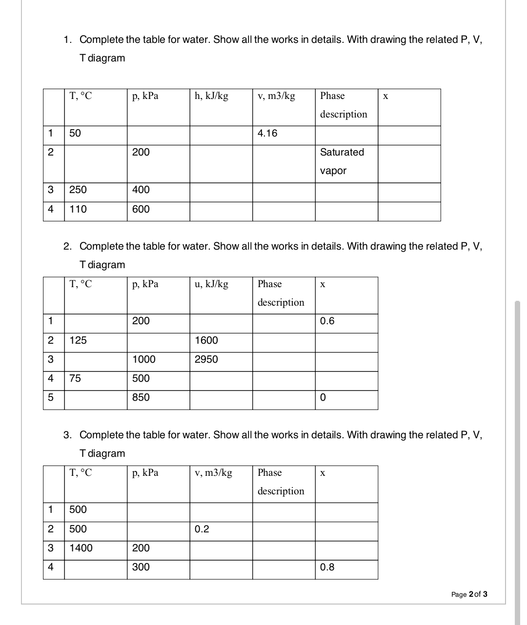 Solved Complete the table for water. Show all the works in | Chegg.com