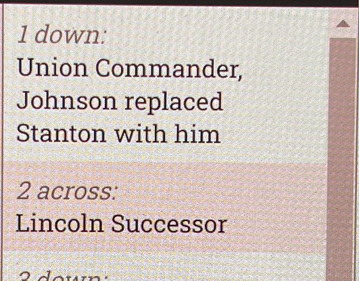 Solved 1 ﻿down:Union Commander, Johnson replaced Stanton | Chegg.com