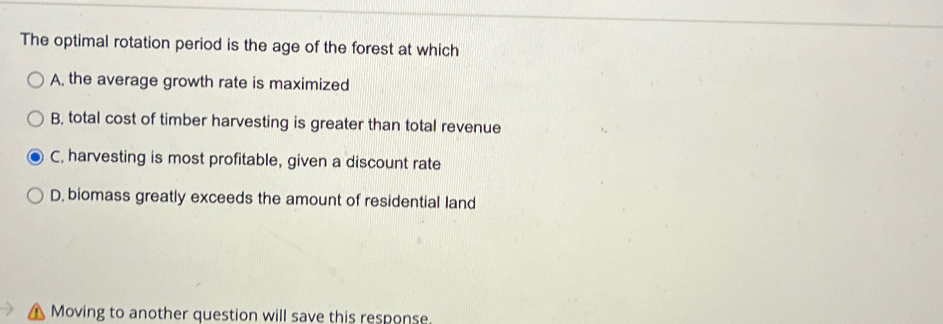 Solved The optimal rotation period is the age of the forest | Chegg.com