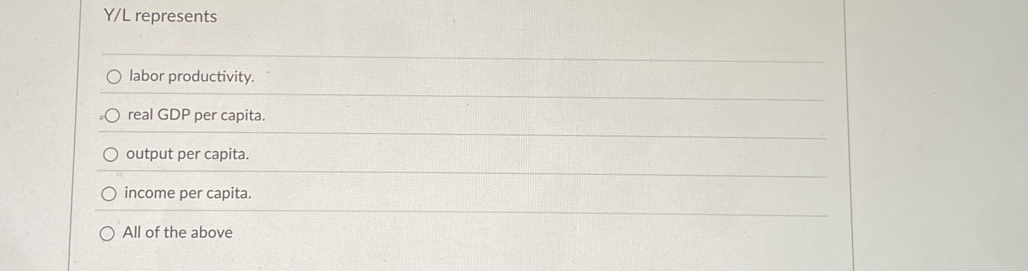 Solved YL ﻿representslabor productivity.real GDP per | Chegg.com