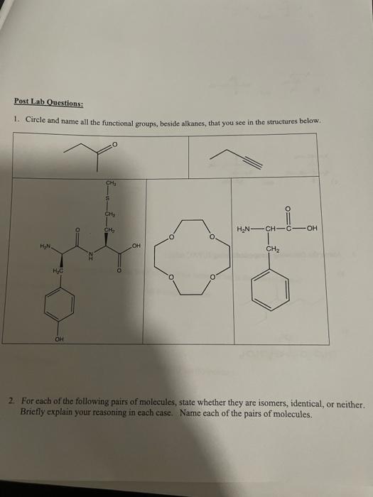 Solved 1. Circle and name all the functional groups, beside | Chegg.com