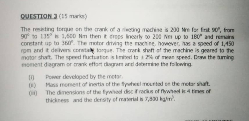 Solved QUESTION 3 (15 marks) The resisting torque on the | Chegg.com