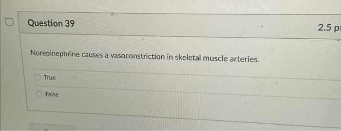 Solved Norepinephrine causes a vasoconstriction in skeletal | Chegg.com