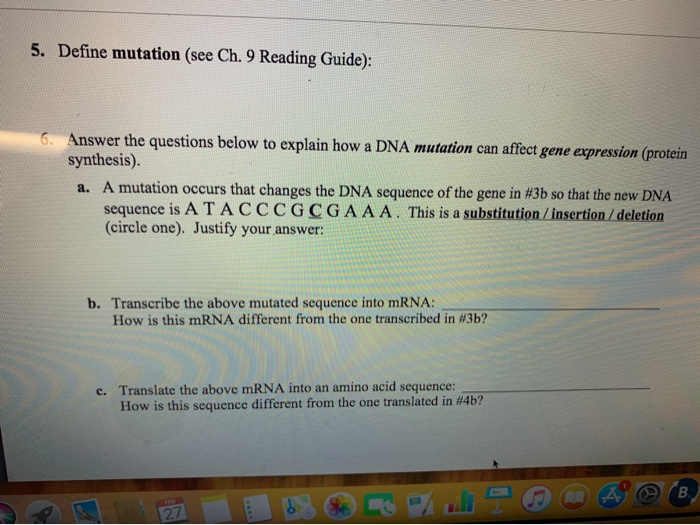 Solved 5. Define mutation (see Ch. 9 Reading Guide): Answer | Chegg.com