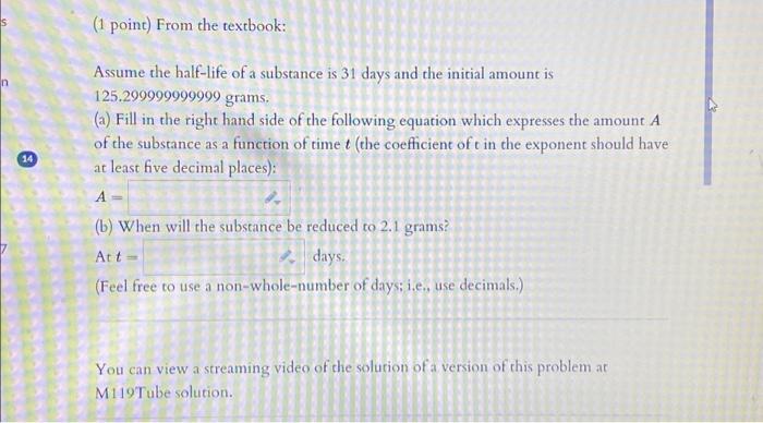 Solved S n 14 (1 point) From the textbook: Assume the | Chegg.com