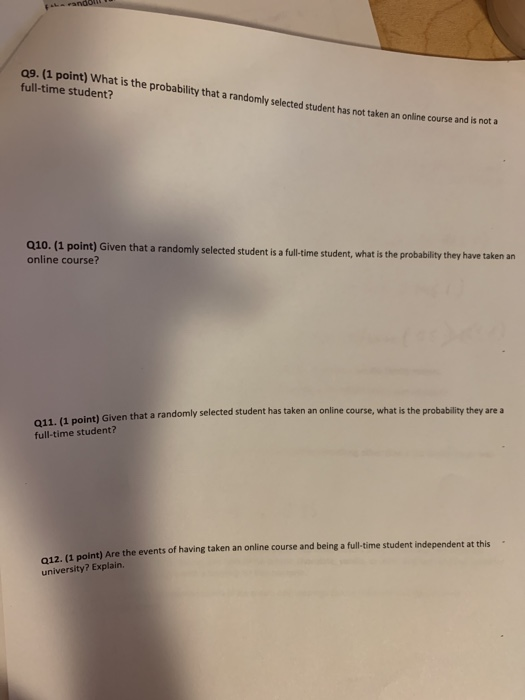 Solved Use the following for Q7 through Q12. Suppose the | Chegg.com