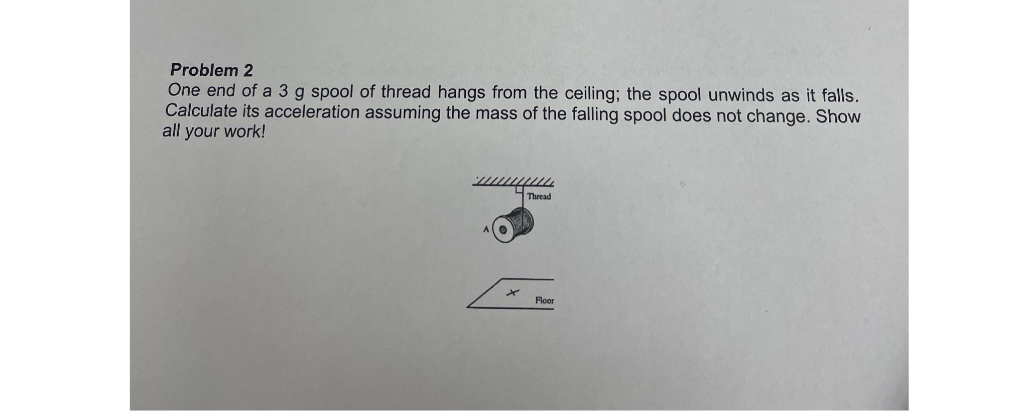 Solved Problem 2One end of a 3g ﻿spool of thread hangs from | Chegg.com