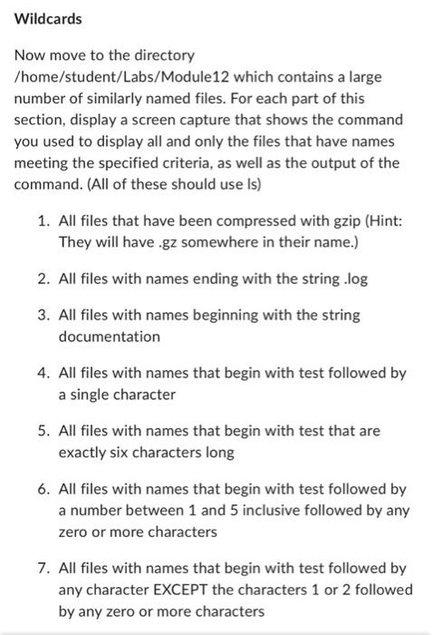 Solved Wildcards Now move to the directory | Chegg.com