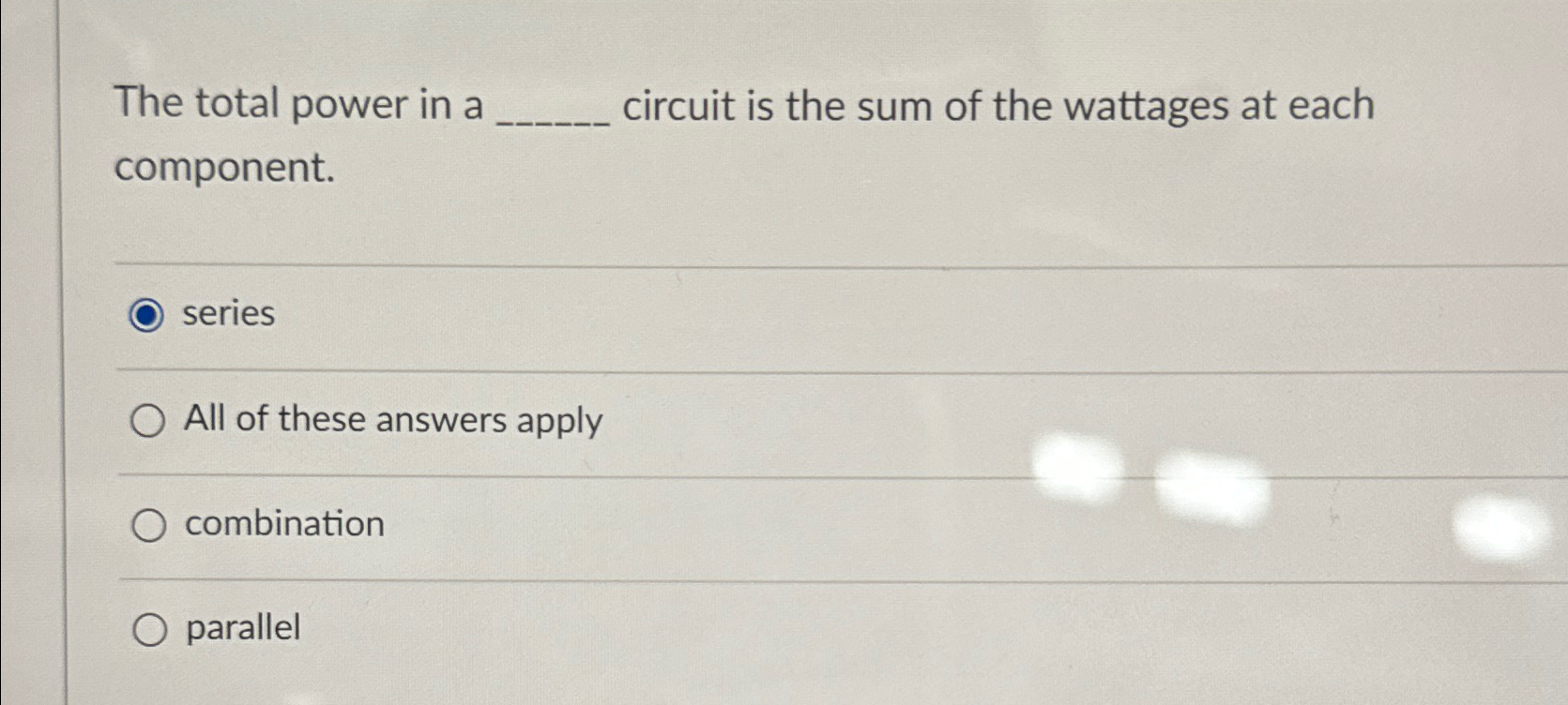 Solved The total power in a circuit is the sum of the | Chegg.com