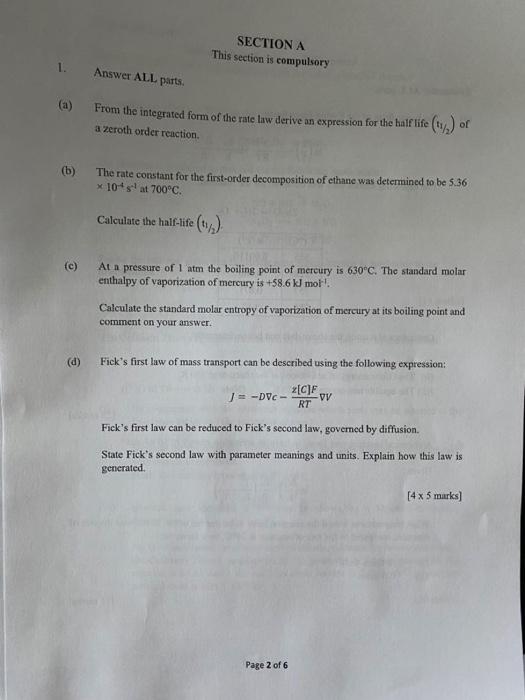 Solved SECTION A This section is compulsory 1. Answer ALL | Chegg.com