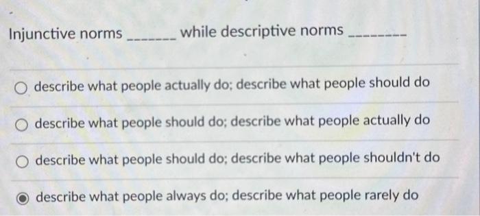 Solved Injunctive norms while descriptive norms describe | Chegg.com