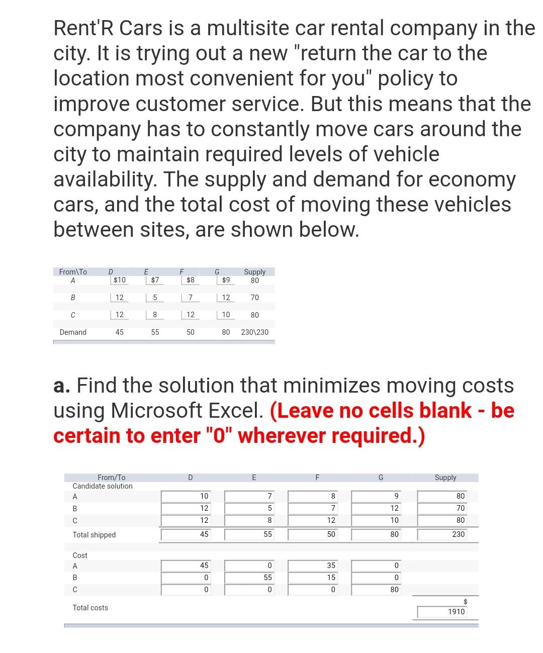 Solved Rent'R Cars is a multisite car rental company in the | Chegg.com