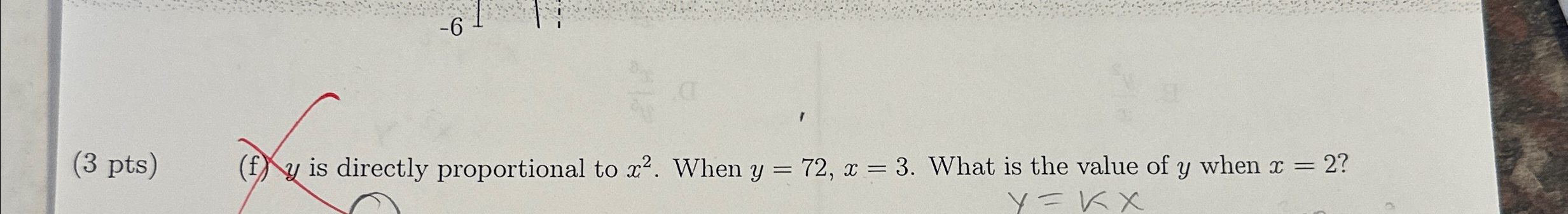 Solved (3 ﻿pts) (f) y ﻿is directly proportional to x2. ﻿When | Chegg.com