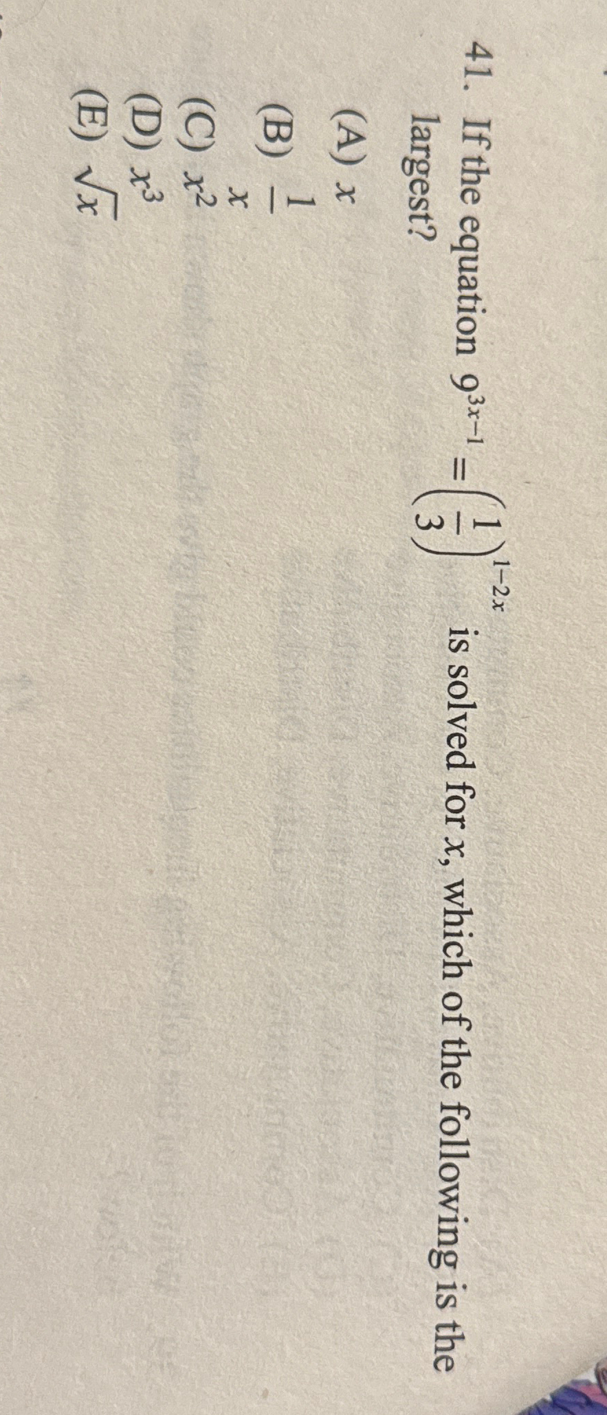 Solved If the equation 93x-1=(13)1-2x ﻿is solved for x, | Chegg.com