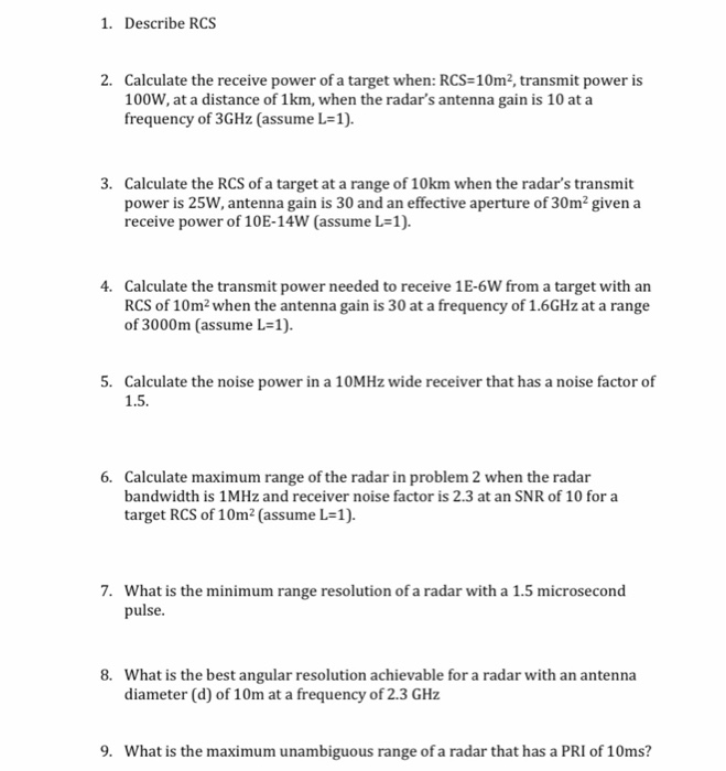 Solved 1. Describe RCS 2. Calculate the receive power of a | Chegg.com