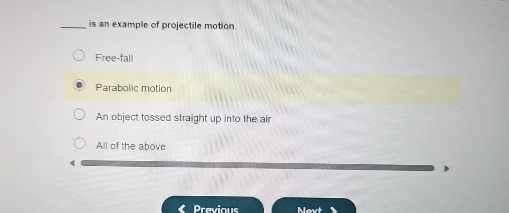 Solved is an example of projectile motion.Free-fallParabolic | Chegg.com