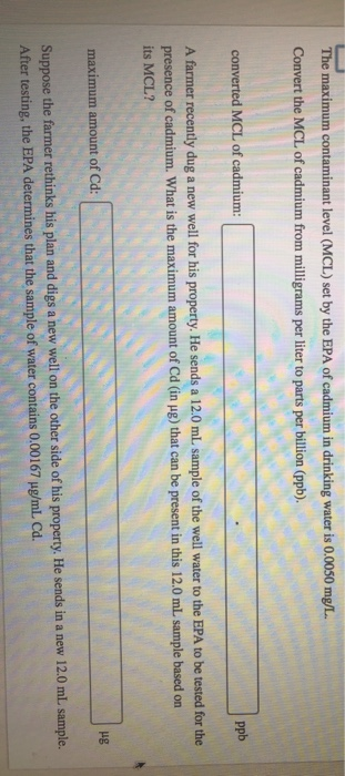 Solved The maximum contaminant level (MCL) set by the EPA of | Chegg.com