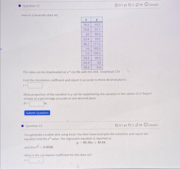 Solved Here is a bivariate data set. This data can be | Chegg.com