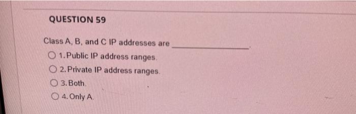 Solved Class A, B, and C IP addresses are 1. Public IP | Chegg.com