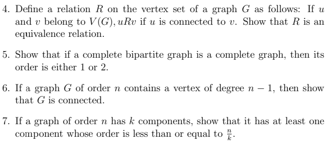 Solved 4)Define a relation R ﻿on the vertex set of a graph G | Chegg.com