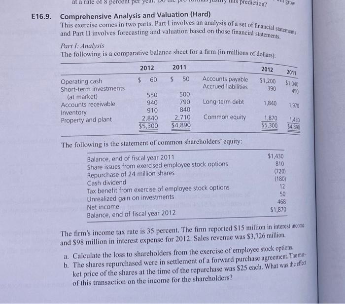 Solved prediction? STOW at a rate of 8 percent per yo E16.9. | Chegg.com