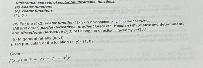 Solved Differential aspects of vector (multivariable) | Chegg.com