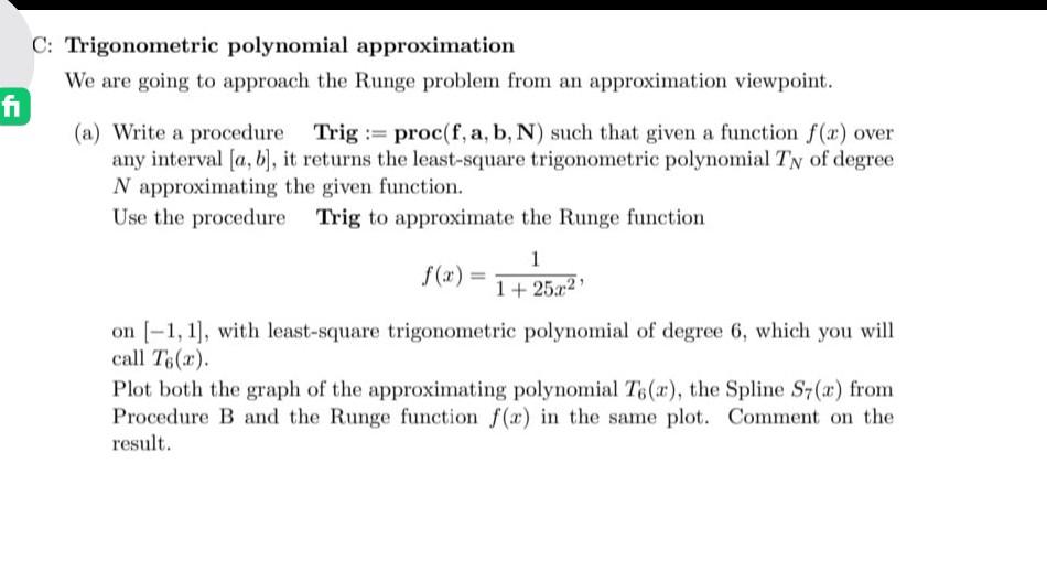 C: Trigonometric polynomial approximation We are | Chegg.com