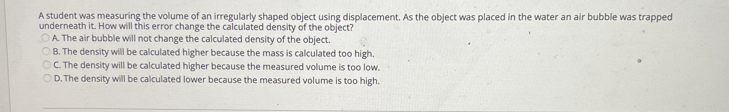 Solved A student was measuring the volume of an irregularly | Chegg.com