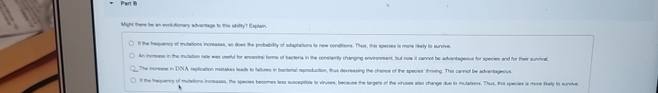 Solved Part BMight there be an evelutionary antuartinge to | Chegg.com