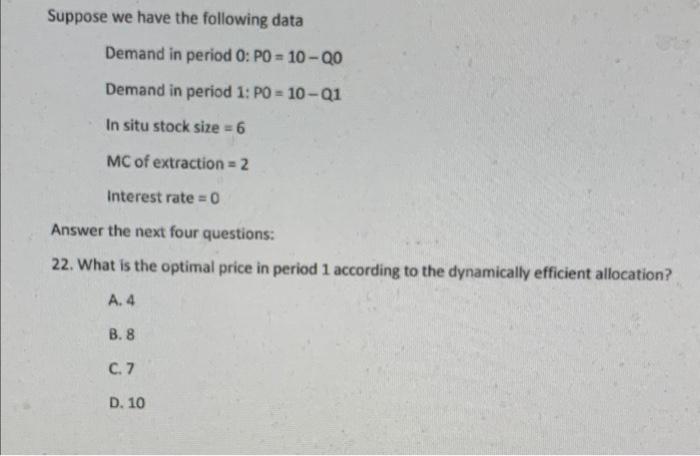 Solved Suppose we have the following data Demand in period | Chegg.com