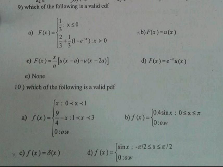 Solved 9) which of the following is a valid cdf a) | Chegg.com