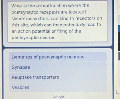 Solved What is the actual location where the postsynaptic | Chegg.com