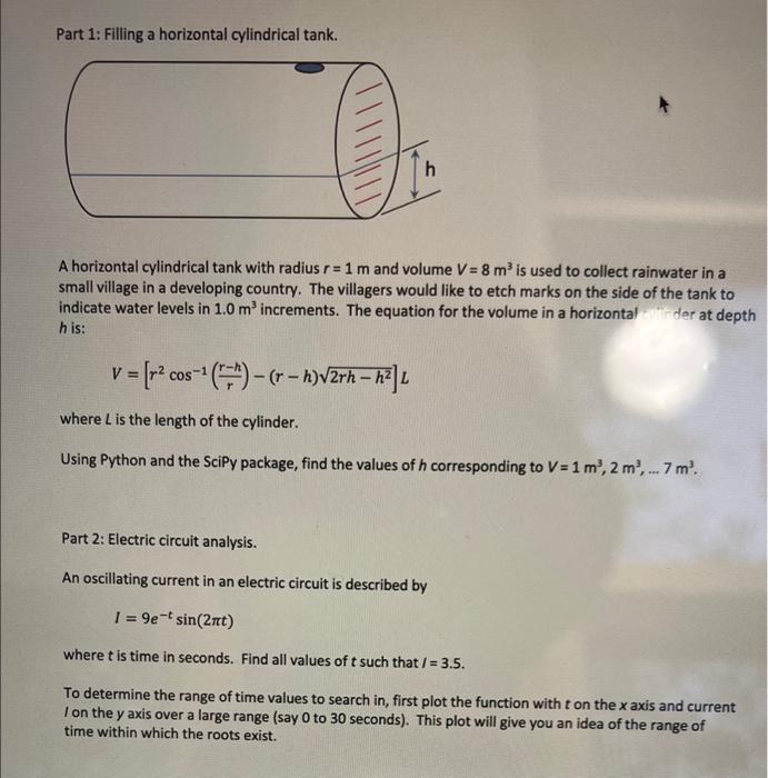 Solved Part 1: Filling a horizontal cylindrical tank. Illll | Chegg.com