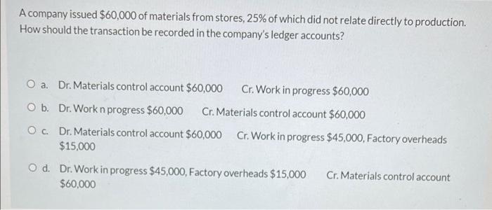 Solved A company issued $60,000 of materials from stores, | Chegg.com