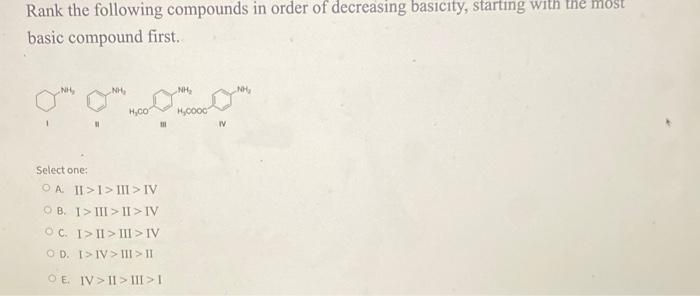 Solved Rank the following compounds in order of decreasing | Chegg.com