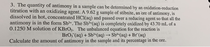 Solved 3. The quantity of antimony in a sample can be | Chegg.com