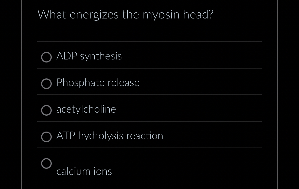 Solved What energizes the myosin head?ADP synthesisPhosphate | Chegg.com