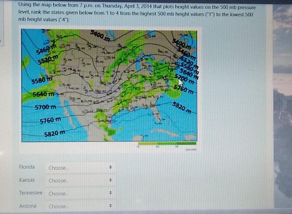 Solved Using the map that plots sea level pressure values | Chegg.com