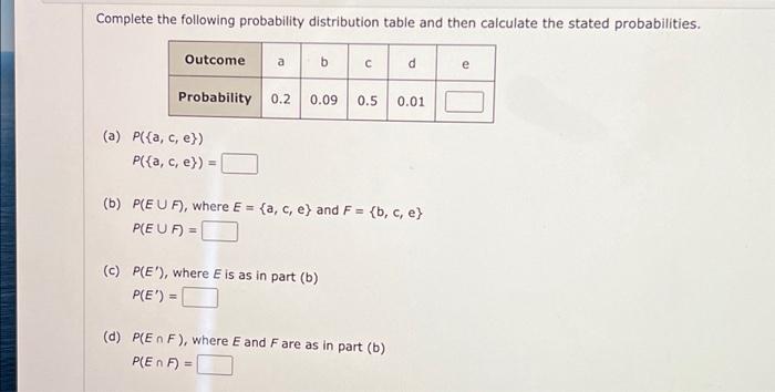 Solved Complete the following probability distribution table | Chegg.com