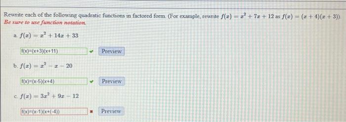 Solved Rewrite each of the following quadratic functions in | Chegg.com