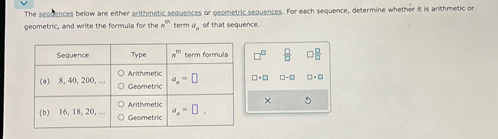 Solved The seqUences below are either arithmetic sequences | Chegg.com
