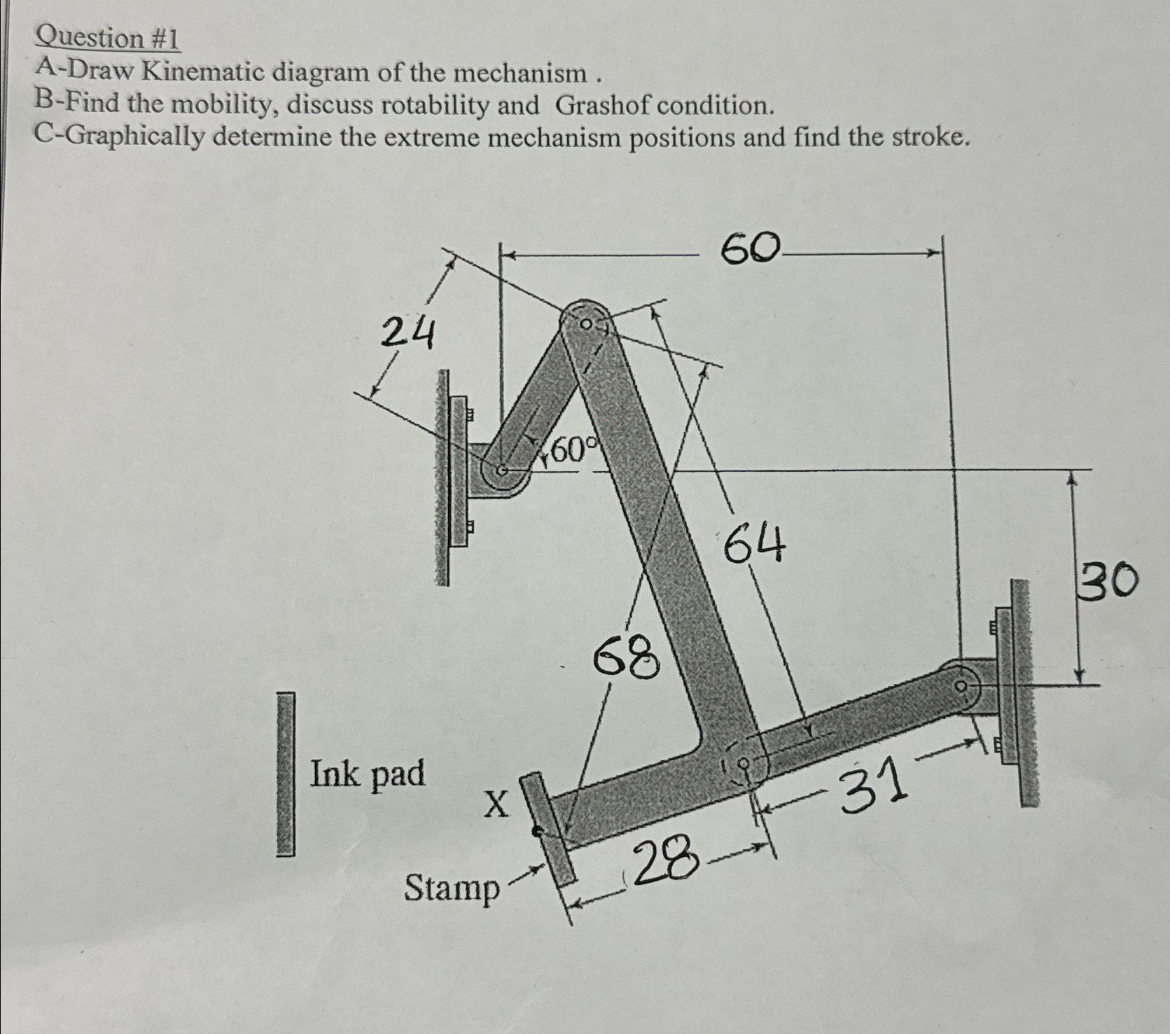 Solved Question #1A-Draw Kinematic diagram of the mechanism | Chegg.com